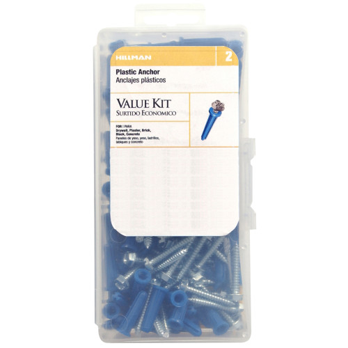 Blue Conical Plastic Anchor w/ Hex Washer-Head Screws Kit (#6-8 x 3/4 ...