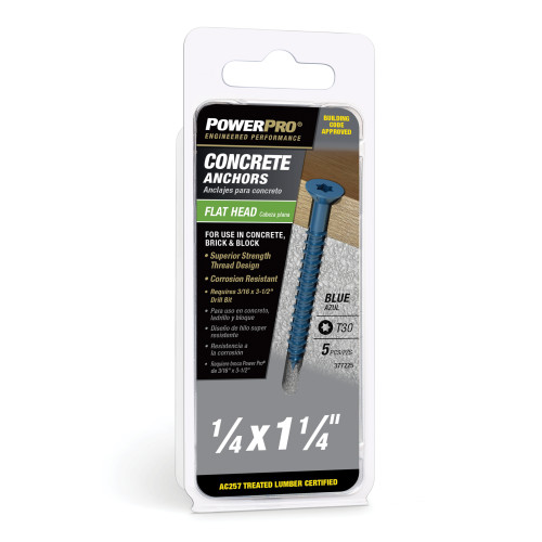 Blue Flat-Head Concrete Screw Anchor (1/4" x 1-1/4") - 5 pc